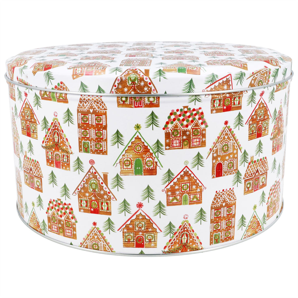Gingerbread House Christmas Cake Tin | Festive Round Kitchen Storage T ...
