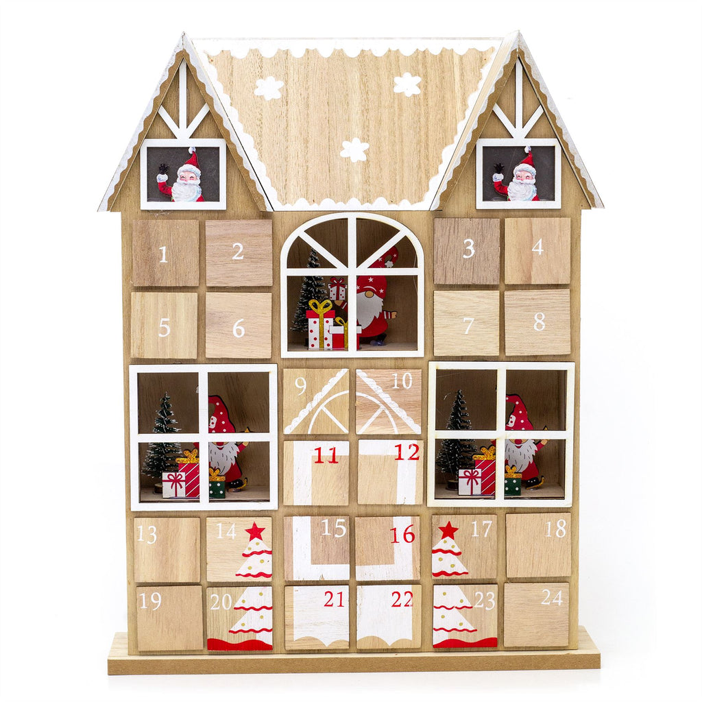 Santa House Advent Calendar with 24 Drawers | Wooden Christmas Advent ...