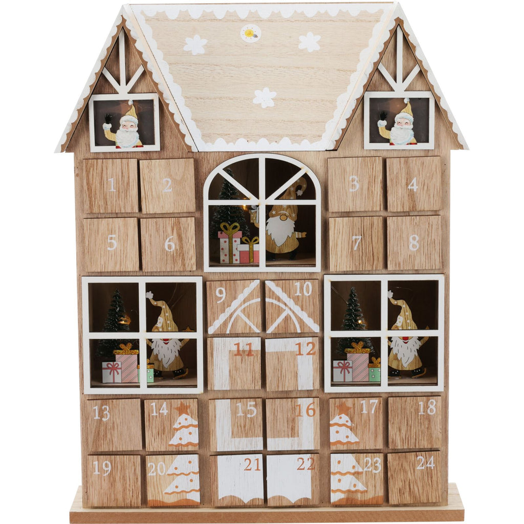 Wooden House Advent Calendar with 24 Drawers and LED Lights | Christma ...